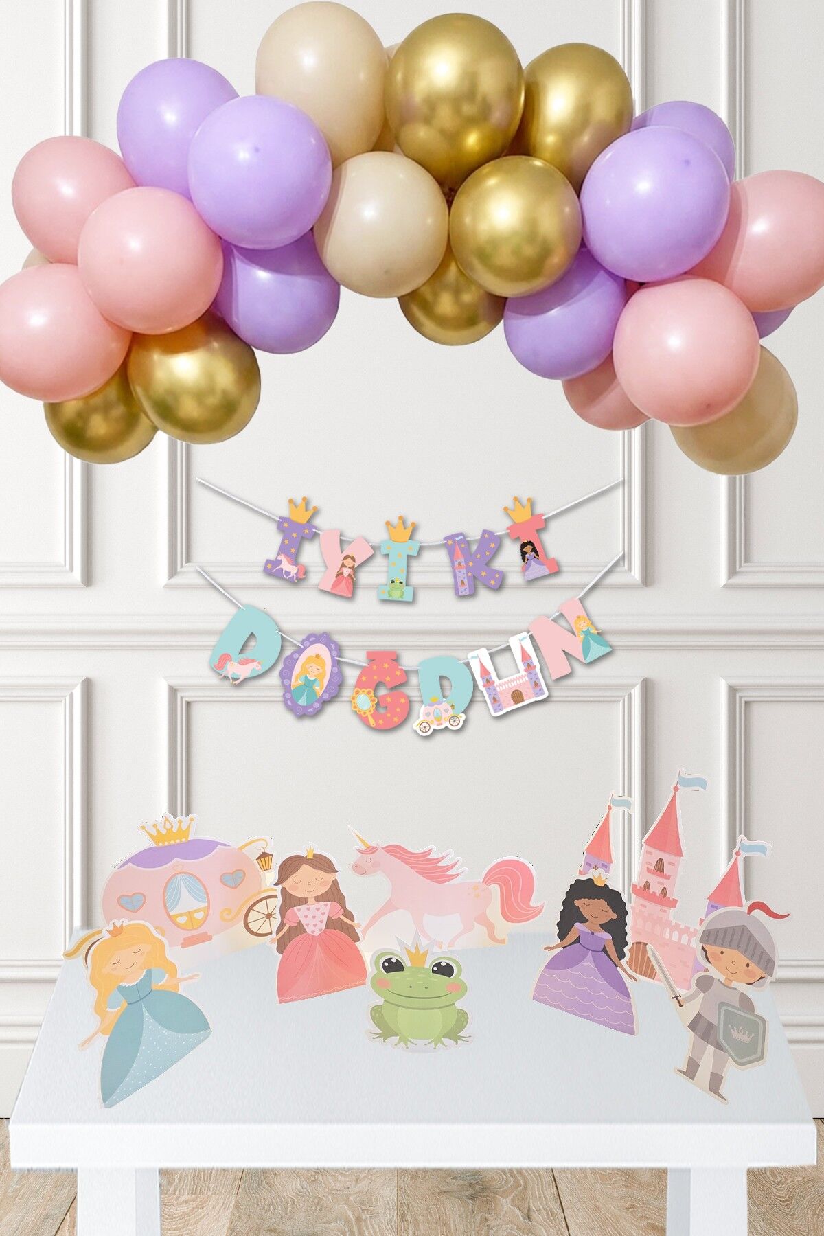 Prenses Tema Doğum Günü Balon Zinciri ve Masa Süsleri Seti - Set218